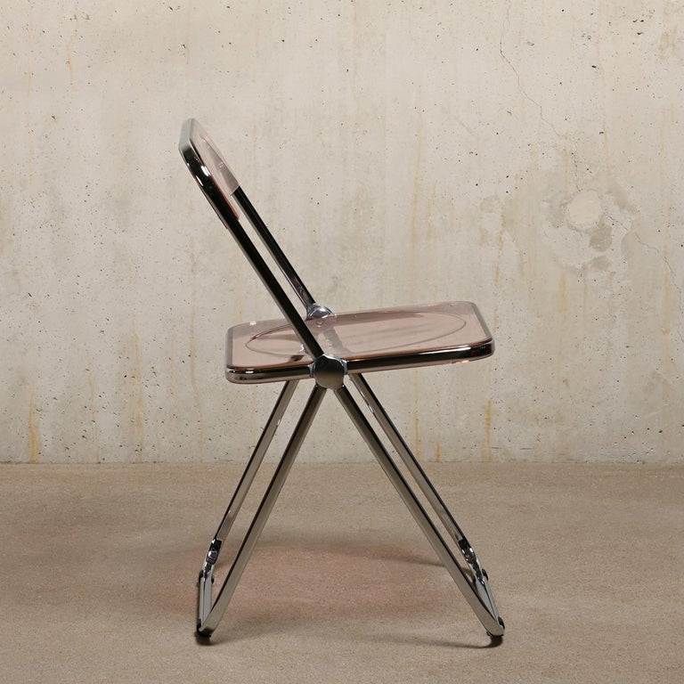 Giancarlo Piretti Plia Set Folding Chairs in Lucite Pink and Chrome for ...