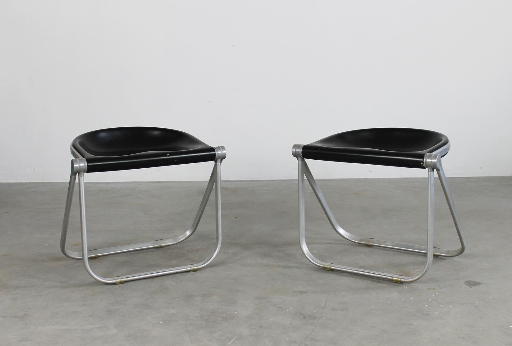 Giancarlo Piretti Set of Two Pluff Stools in Aluminum and Black ...
