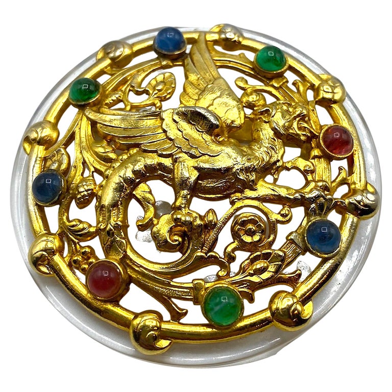 Gianfranco Ferre 1980s Classical Jeweled Griffin Brooch For Sale at 1stDibs