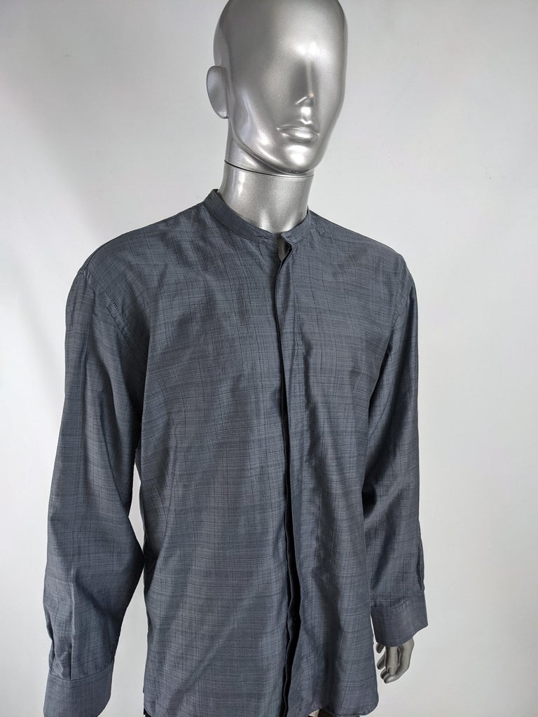 Gianfranco Ferre 1990s Formal Shirt Vintage Detachable Collar Grey Blue ...