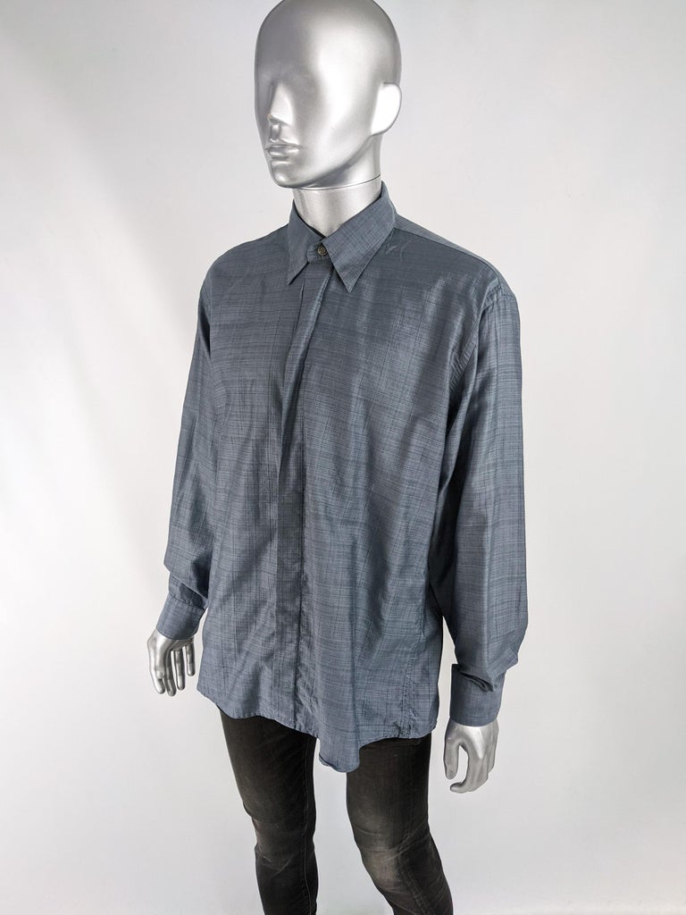 Gianfranco Ferre 1990s Formal Shirt Vintage Detachable Collar Grey Blue ...