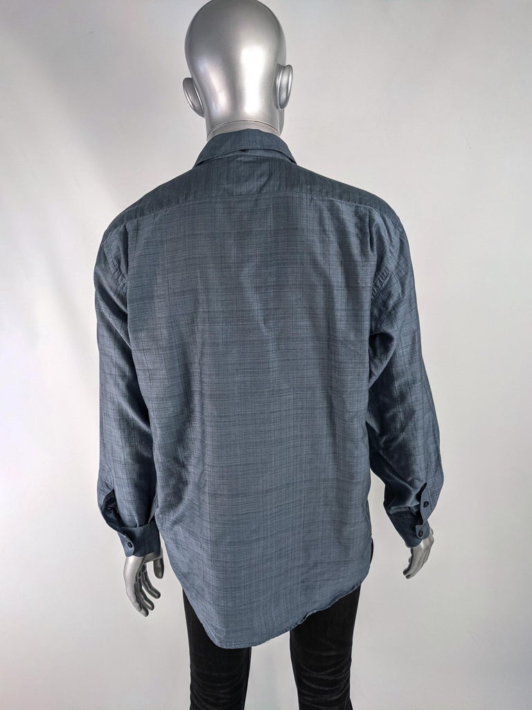Gianfranco Ferre 1990s Formal Shirt Vintage Detachable Collar Grey Blue ...