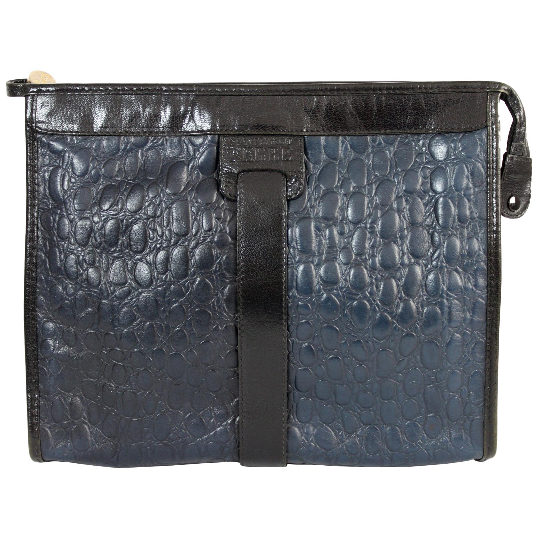 Gianfranco Ferrè Black and Blue Clutch Crocodile Leather Print 1980s ...