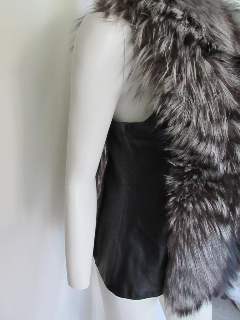 Gianfranco Ferre Black Silver Fox Fur Leather Vest For Sale at 1stDibs