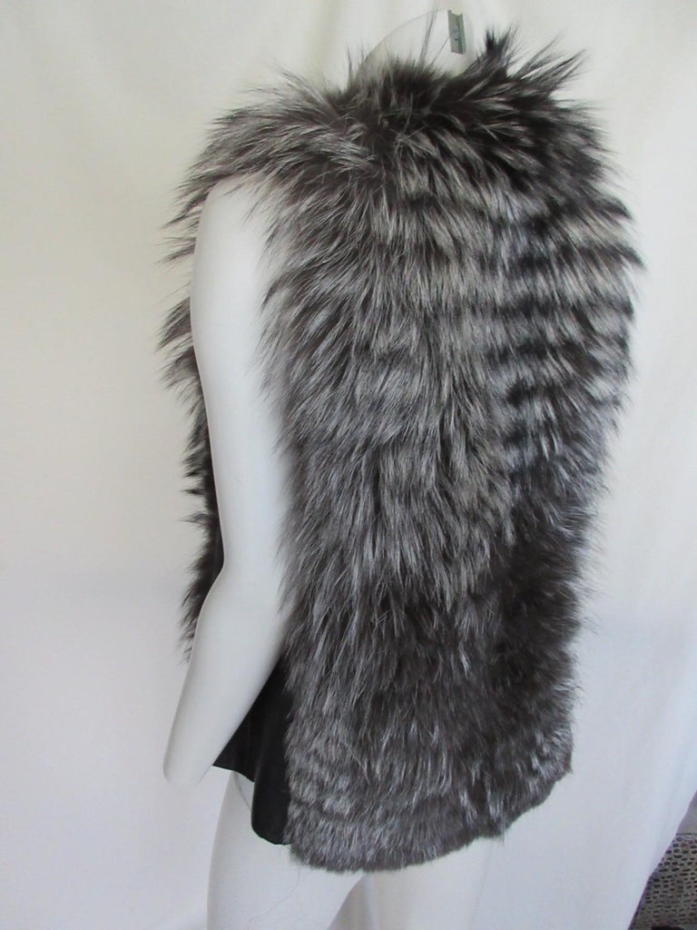Gianfranco Ferre Black Silver Fox Fur Leather Vest For Sale at 1stDibs