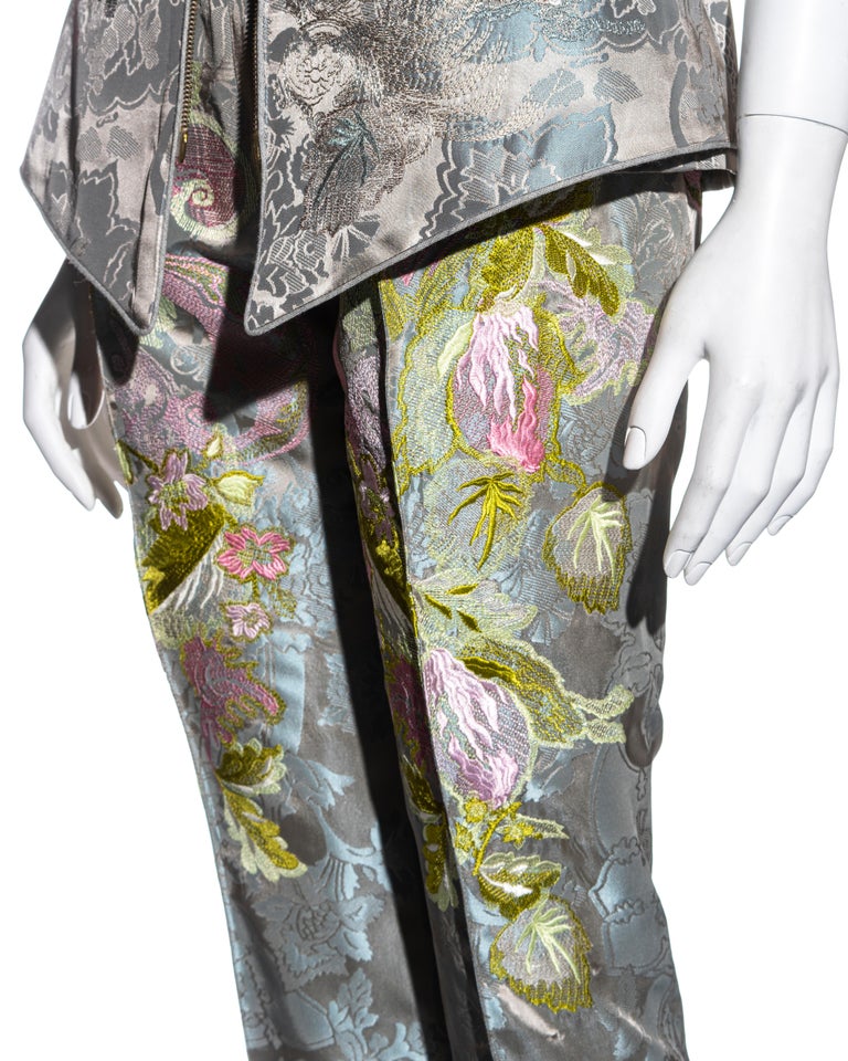 Gianfranco Ferre blue silk jacquard embroidered pant suit, ss 2000 For ...