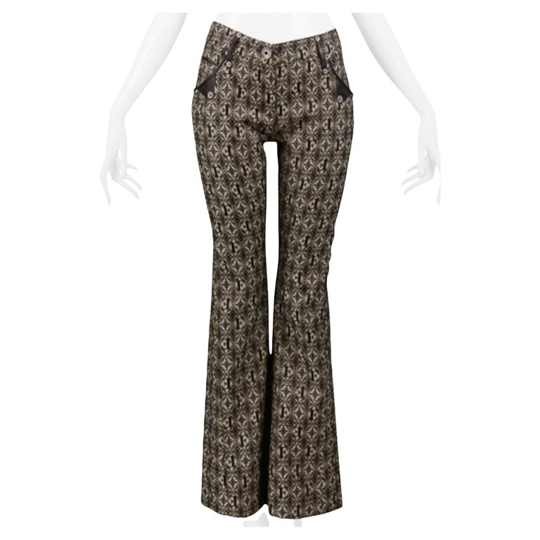 Gianfranco Ferre Brown Logo Pants With Leather Trim 2006 For Sale at ...