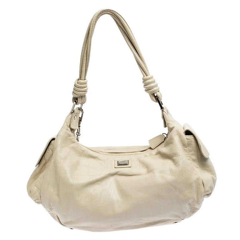 Gianfranco Ferre Cream Leather Side Pocket Shoulder Bag For Sale at ...