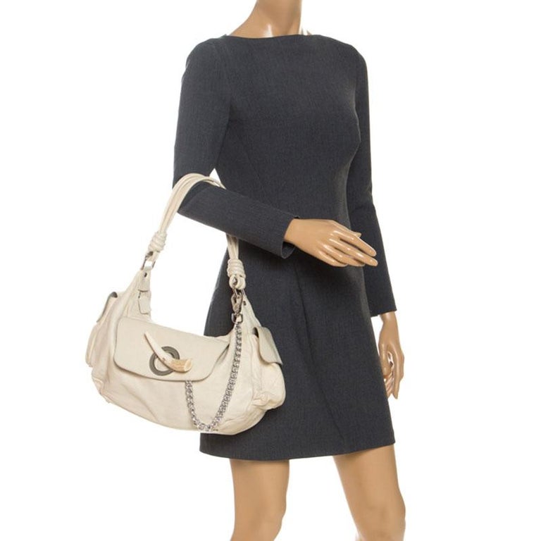Gianfranco Ferre Cream Leather Side Pocket Shoulder Bag For Sale at ...