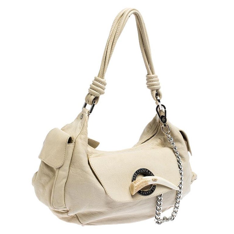 Gianfranco Ferre Cream Leather Side Pocket Shoulder Bag For Sale at ...