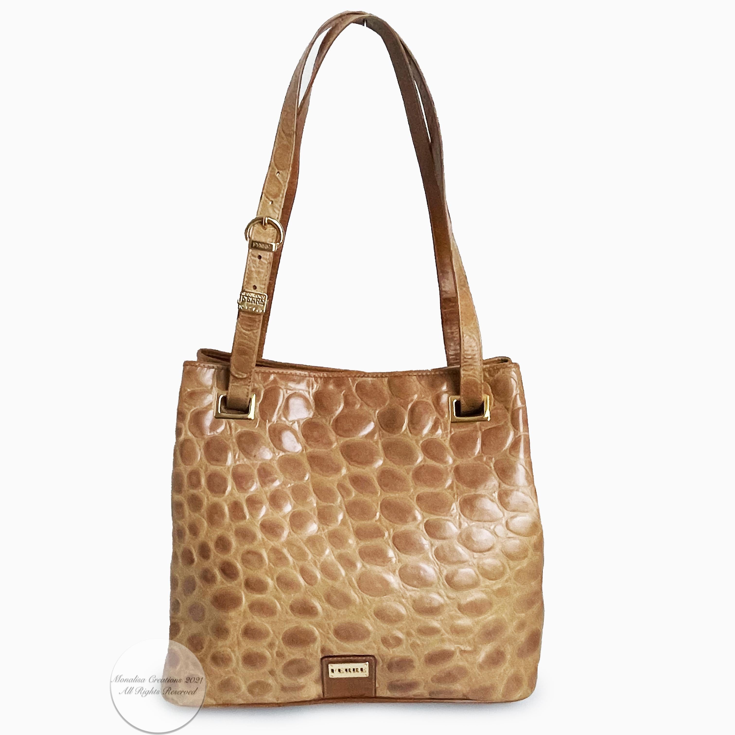 Gianfranco Ferre Croc-Embossed Bag Large Tan Hobo Adjustable Strap ...