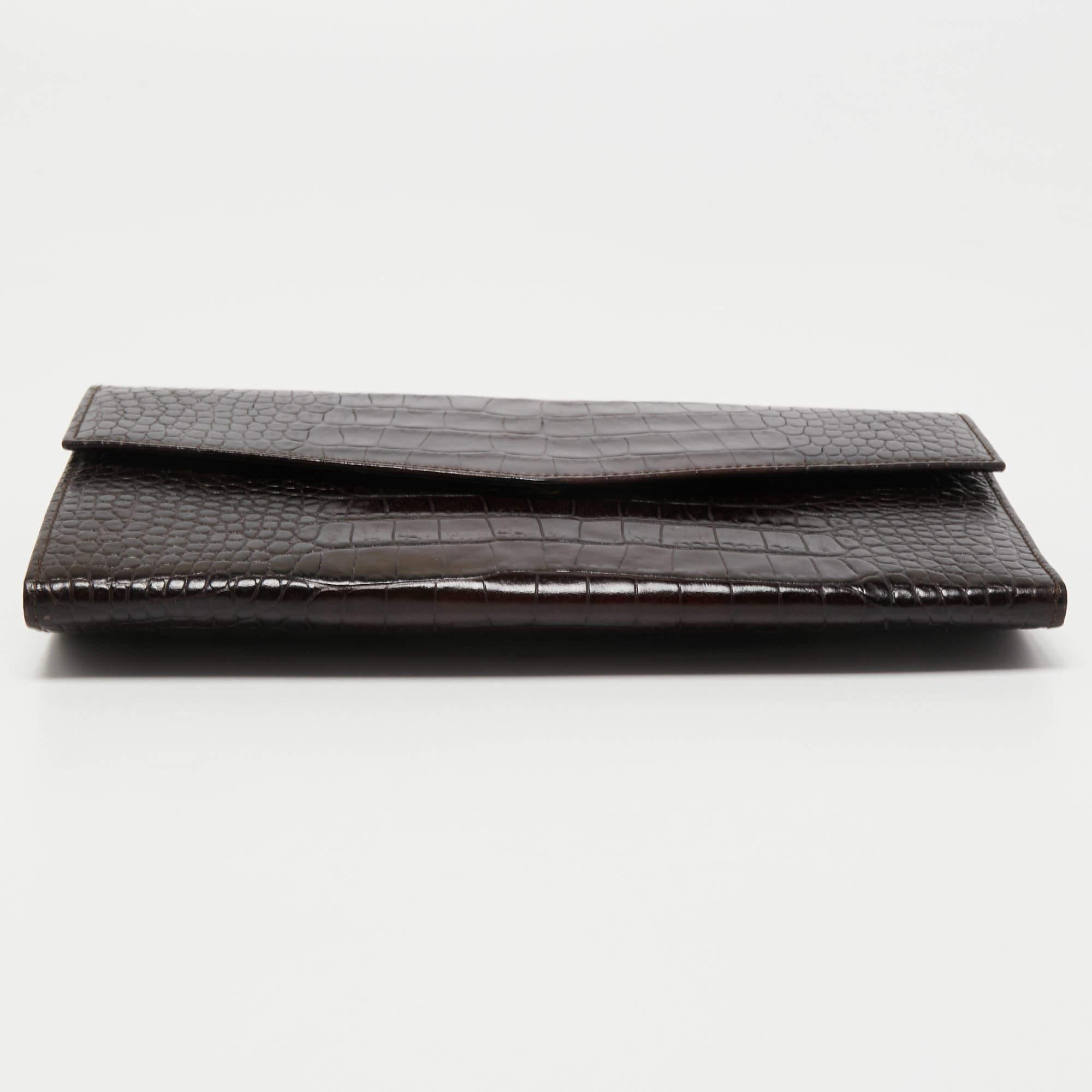 Gianfranco Ferre Dark Brown Alligator Envelope Flap Travel Organizer ...