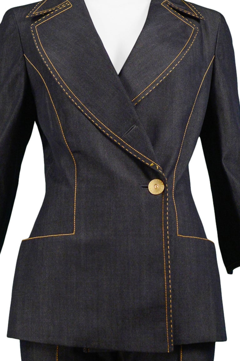 Gianfranco Ferre Denim Inspired Wool Suit With Yellow Stitching 1999 ...
