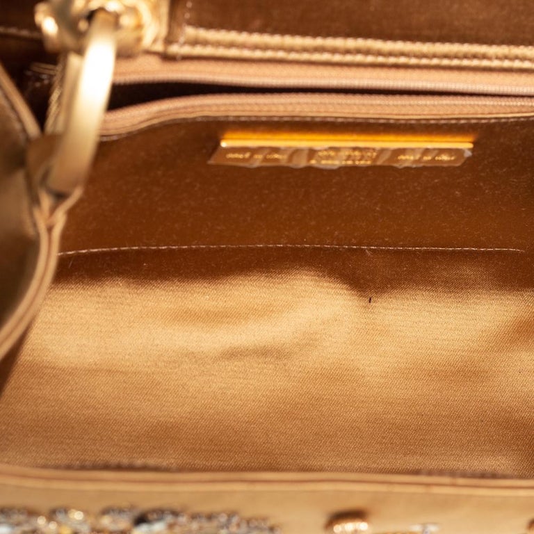 Gianfranco Ferre Gold Satin Crystal Embroidered Top Handle Bag at 1stDibs