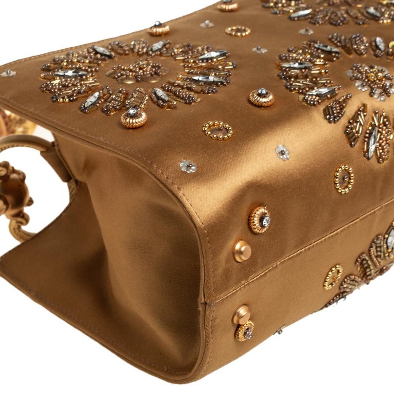 Gianfranco Ferre Gold Satin Crystal Embroidered Top Handle Bag at 1stDibs