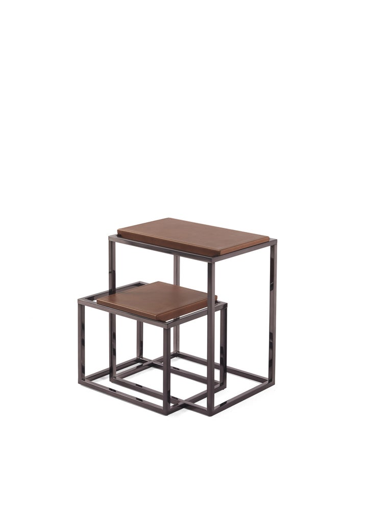 21st Century Matrix Side Table in Metal and Leather by Gianfranco Ferré ...
