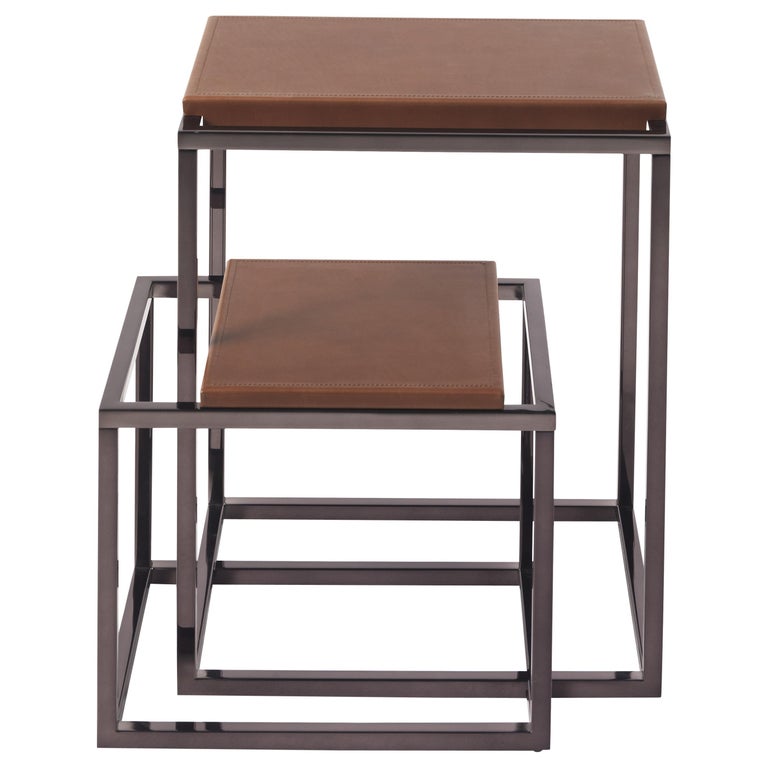 21st Century Matrix Side Table in Metal and Leather by Gianfranco Ferré ...