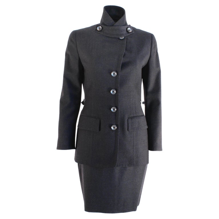 Gianfranco Ferre Jacket Skirt Suit 2pc Military Style Gray Wool Vintage ...