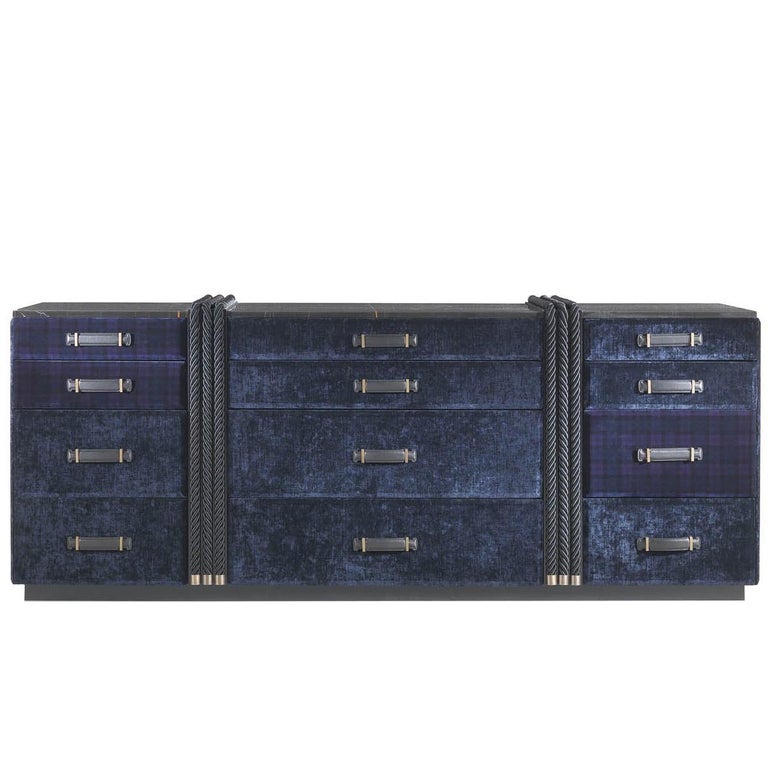 Gianfranco Ferre Moore Sideboard in Blue Velvet Wood For Sale at 1stDibs