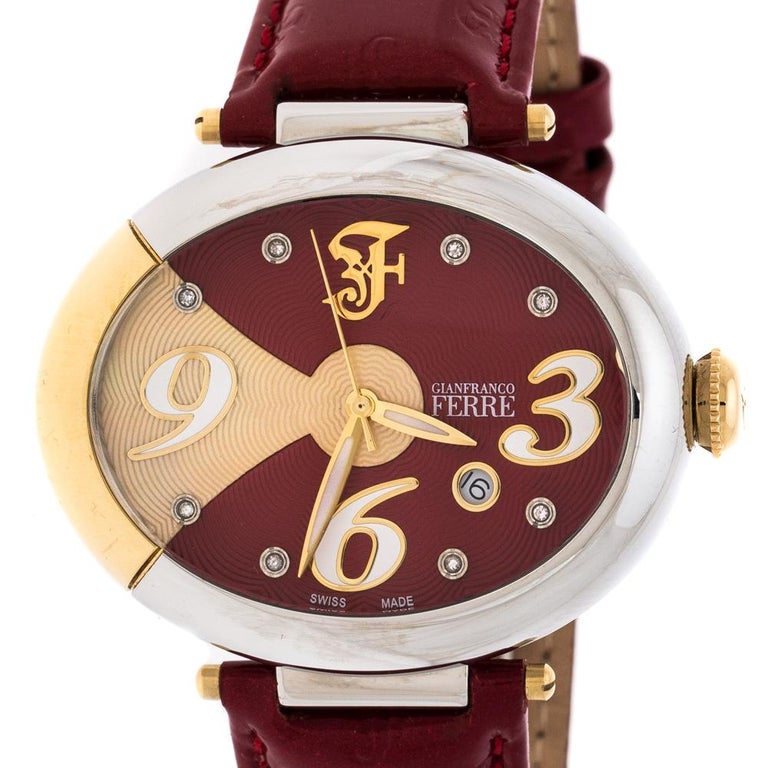 Gianfranco Ferre Red White Stainless Steel Diamond Collection Oval ...
