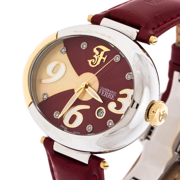 Gianfranco Ferre Red White Stainless Steel Diamond Collection Oval ...