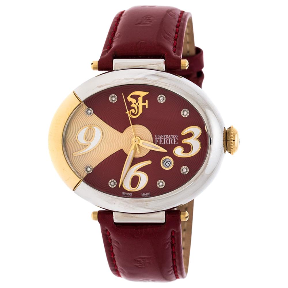 Gianfranco Ferre Red White Stainless Steel Diamond Collection Oval ...