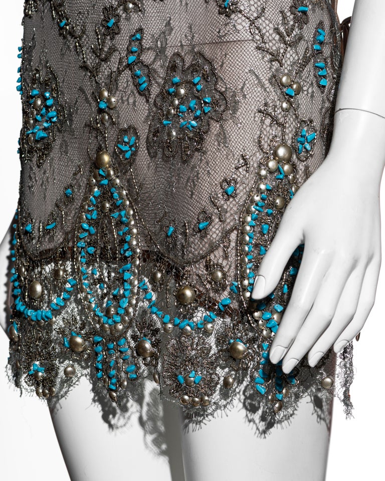 Gianfranco Ferre silver lamé lace embellished mini dress, ss 2006 For ...