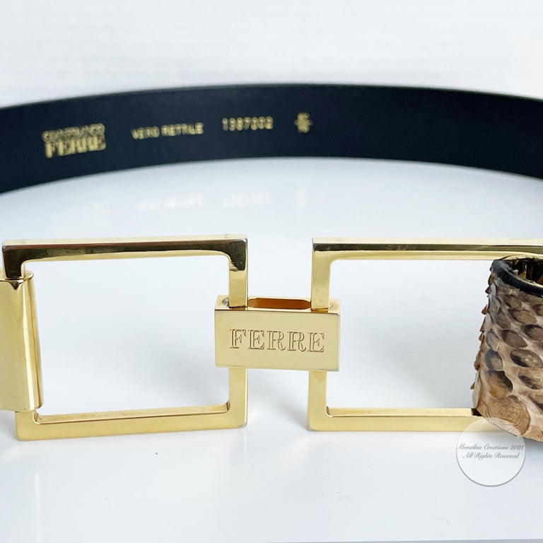 Gianfranco Ferre Snakeskin Belt Unique Gold Metal Geometric Buckle ...