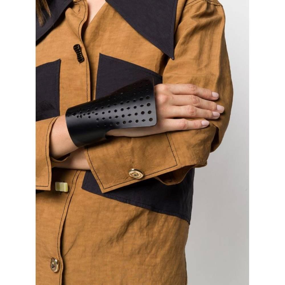 Gianfranco Ferrè Vintage black perforated leather 2000s cuff bracelet ...