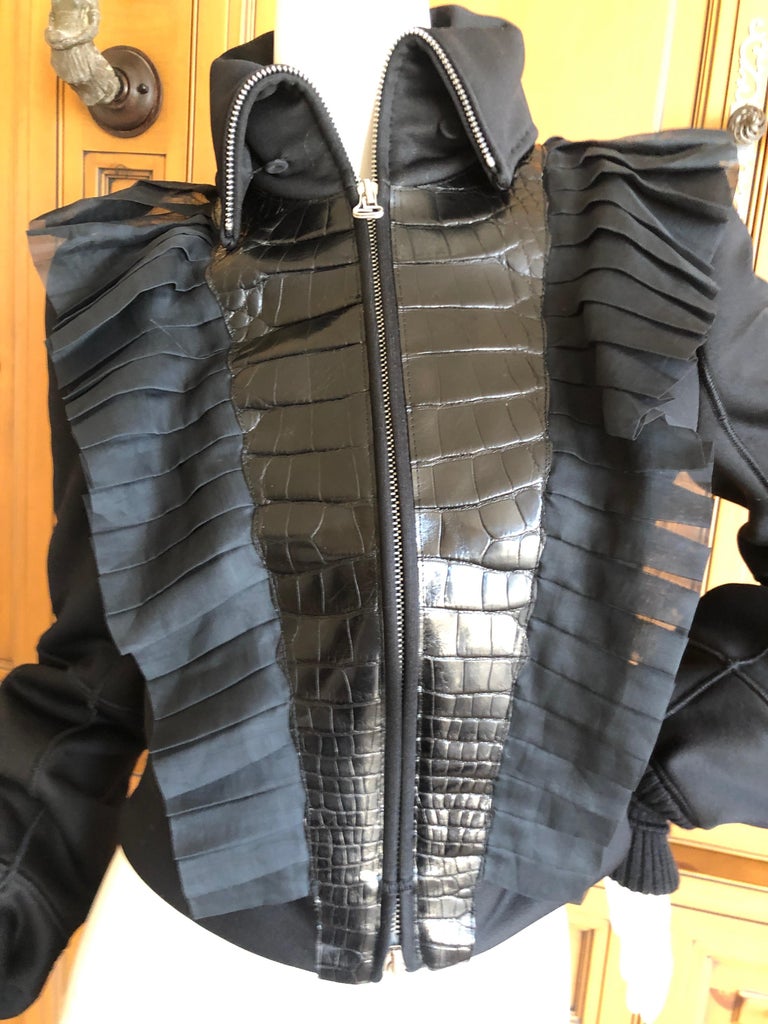Gianfranco Ferre Vintage Black Ruffle Front Jacket with Faux Alligator ...