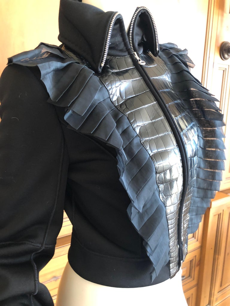 Gianfranco Ferre Vintage Black Ruffle Front Jacket with Faux Alligator ...