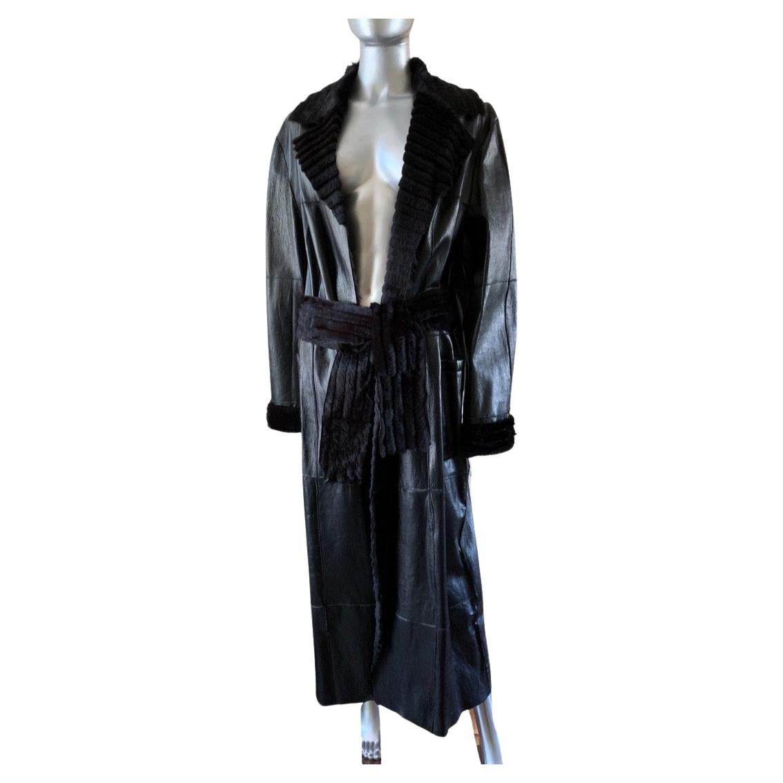 Gianfranco Ferre Vintage Leather Trench Coat Lined in Sheared Fur Size ...