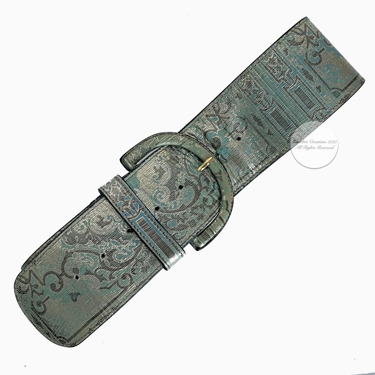Gianfranco Ferre Wide Belt Turquoise Leather Metallic Paisley Vintage ...