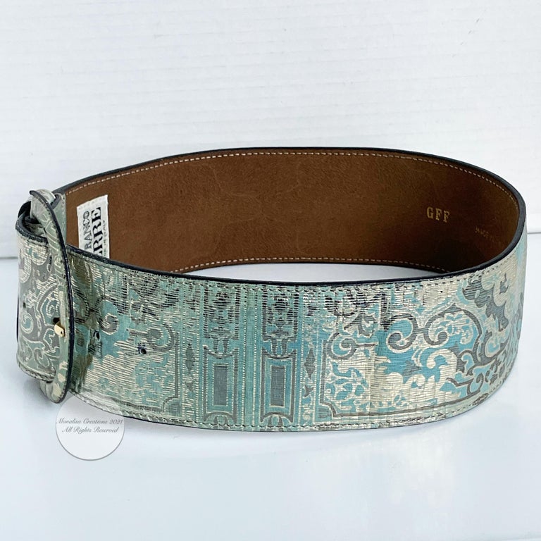Gianfranco Ferre Wide Belt Turquoise Leather Metallic Paisley Vintage ...