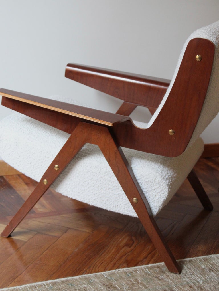 Gianfranco Frattini, Lounge Chairs Plywood, White Fabric, Cassina Italy ...