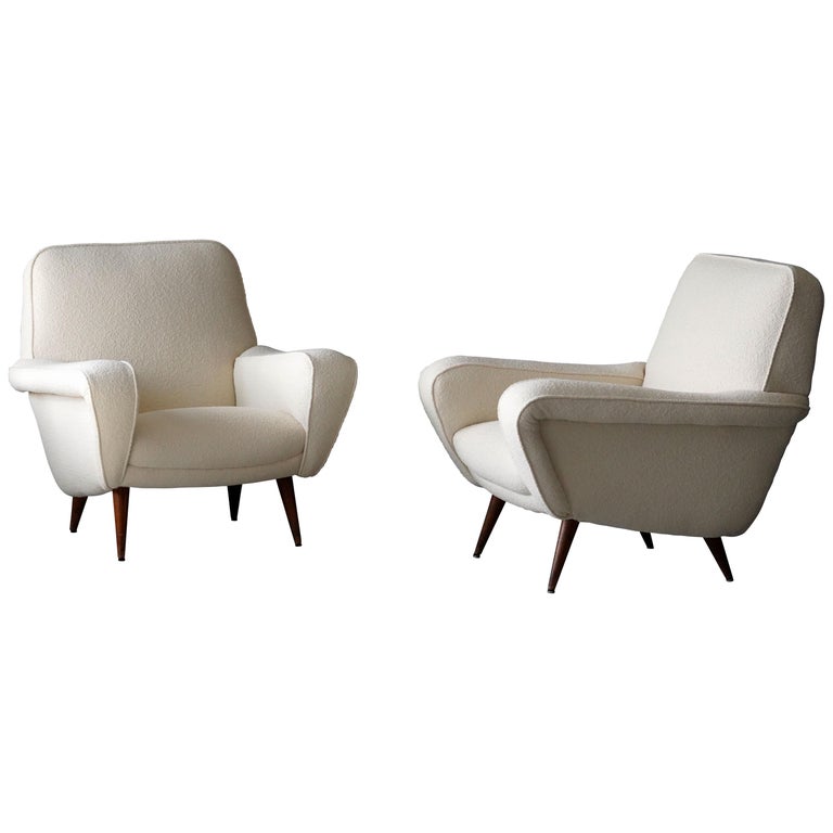 Gianfranco Frattini, Rare Lounge Chairs, Bouclé, Wood, Cassina, Italy ...