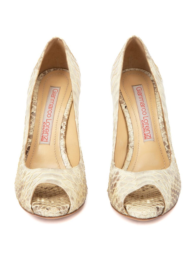 Gianmarco Lorenzi Women's Beige Snakeskin Pattern Heels For Sale at 1stDibs