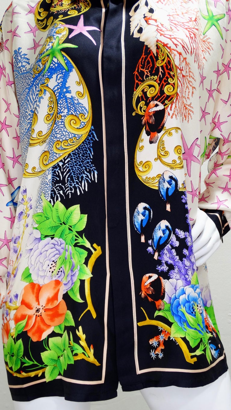 Gianni Versace 1990s Ocean Print Silk Shirt at 1stDibs