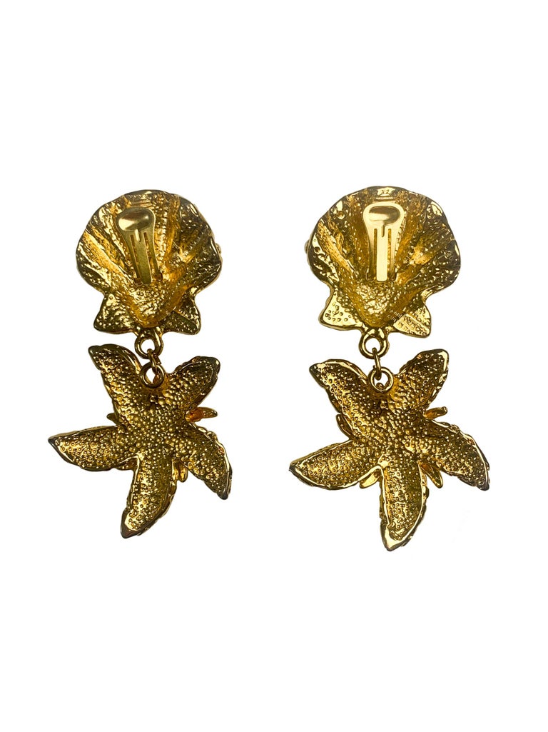 Gianni Versace 1992 shell and starfish gold tone clip on earrings at ...