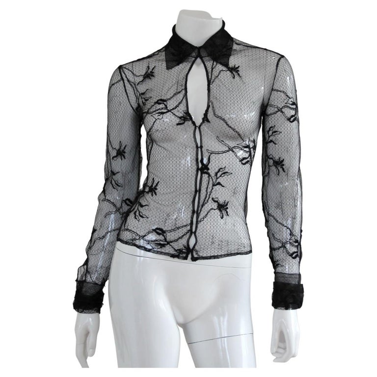 GIANNI VERSACE 1996 Black Transparent Lace Blouse For Sale at 1stDibs