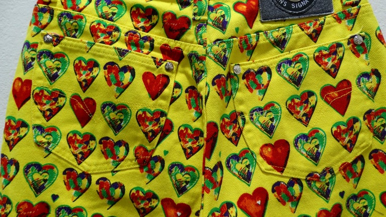 Gianni Versace 1997 Yellow Heart Print Jeans For Sale at 1stDibs