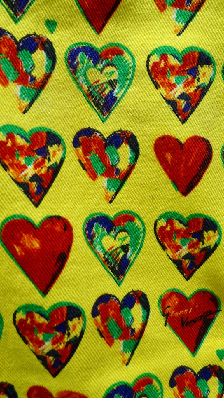 Gianni Versace 1997 Yellow Heart Print Jeans For Sale at 1stDibs