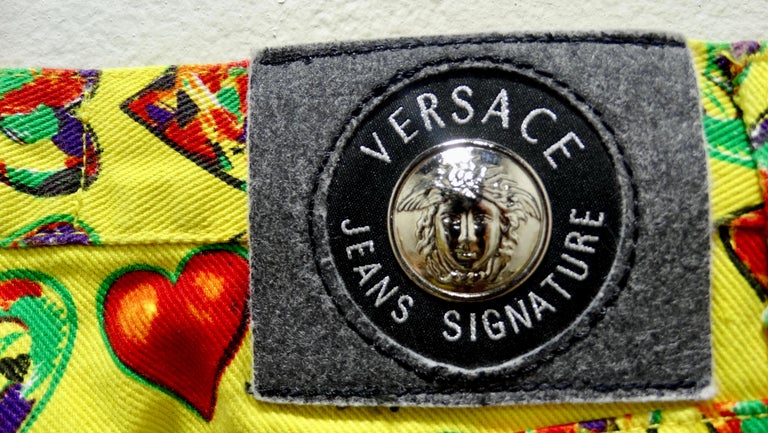 Gianni Versace 1997 Yellow Heart Print Jeans For Sale at 1stDibs