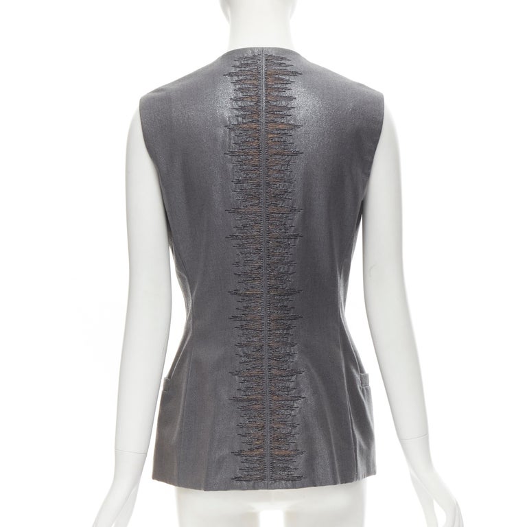 GIANNI VERSACE 1998 Vintage metallic silver lurex embroidered back vest ...