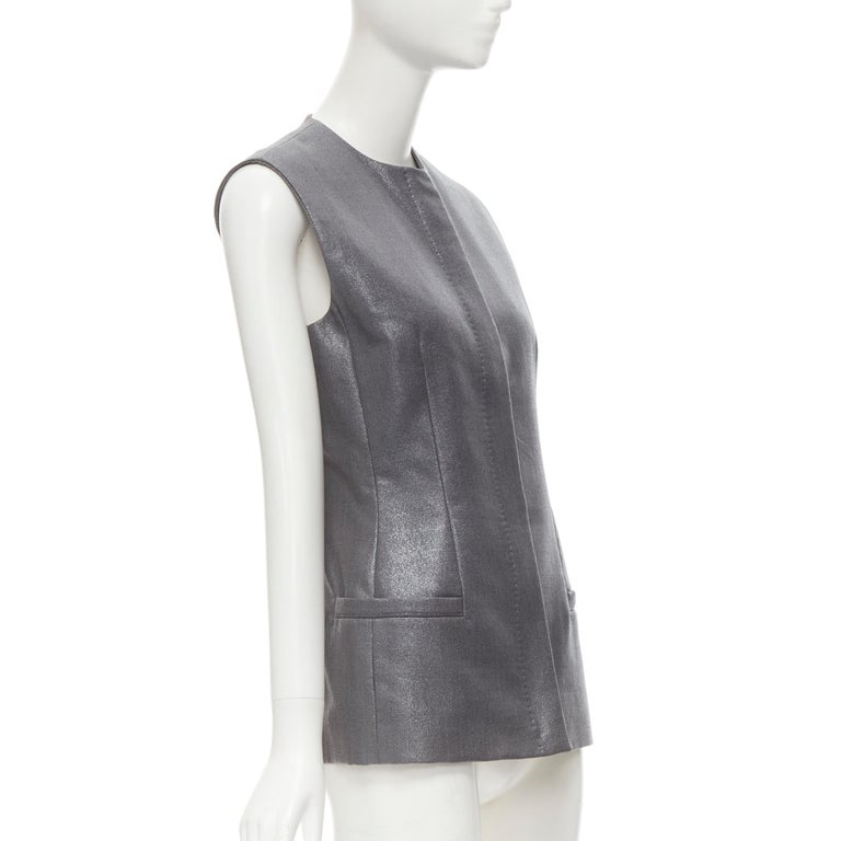 GIANNI VERSACE 1998 Vintage metallic silver lurex embroidered back vest ...