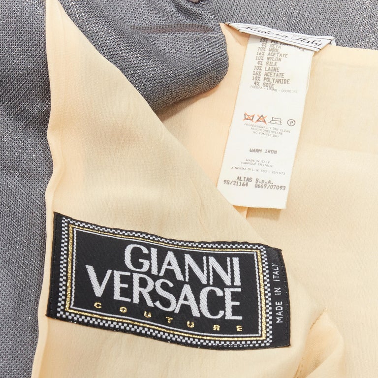 GIANNI VERSACE 1998 Vintage metallic silver lurex embroidered back vest ...