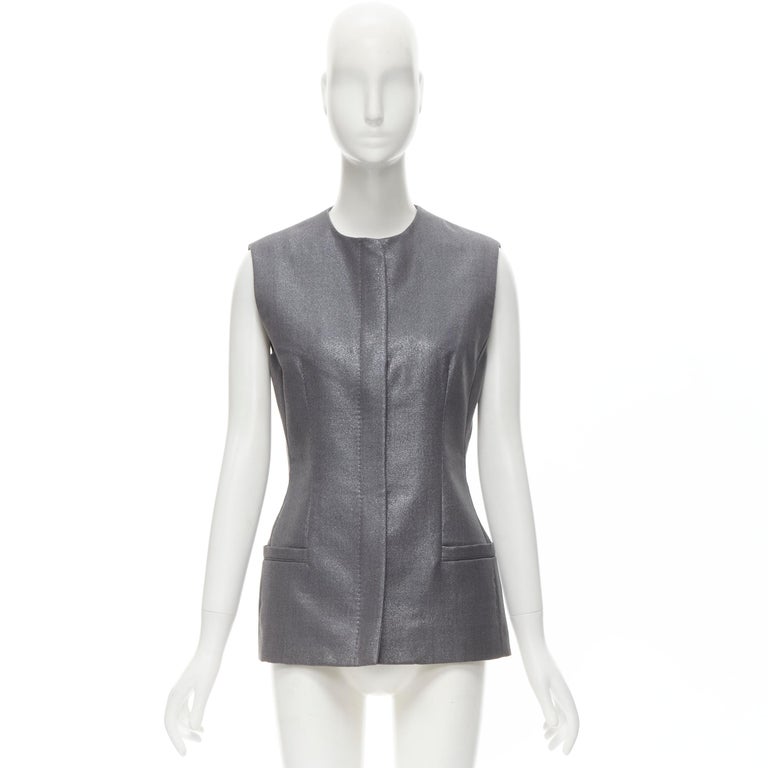 GIANNI VERSACE 1998 Vintage metallic silver lurex embroidered back vest ...