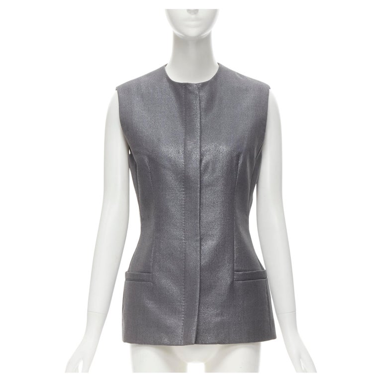 GIANNI VERSACE 1998 Vintage metallic silver lurex embroidered back vest ...