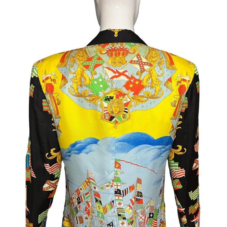 S/S 1993 Gianni Versace Baroque Flags Silk Blazer Jacket Miami ...