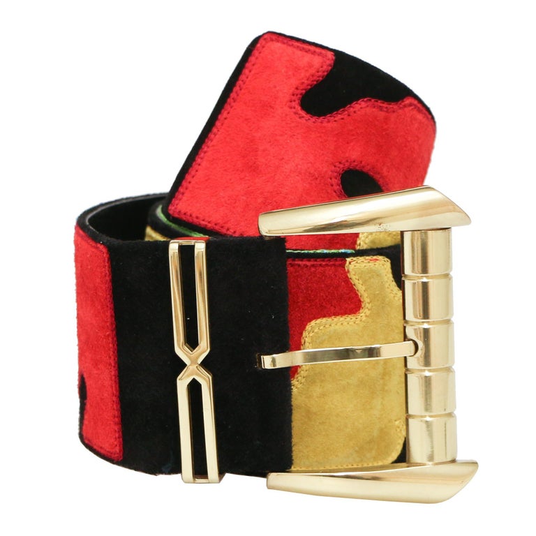 GIANNI VERSACE Belt T70 vintage in Multicolor Suede For Sale at 1stDibs